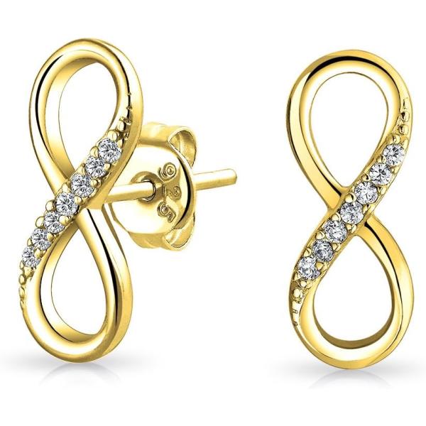 商品名古典的なキュービックジルコニア永遠CZアクセントパヴェロマンチックな愛の結び目のシンボル永遠無限スタッドイヤリング女性ティーンガールフレンドのための14Kイエローゴールドは.925スターリングシルバーをメッキしたClassic Cub...