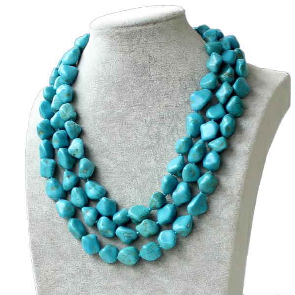 商品名Blue Turquoise Stone 3 Row Multi Beaded Necklace Chunky Necklace Turquoise Necklace Statement Necklaceブランド：Generic商品サ...
