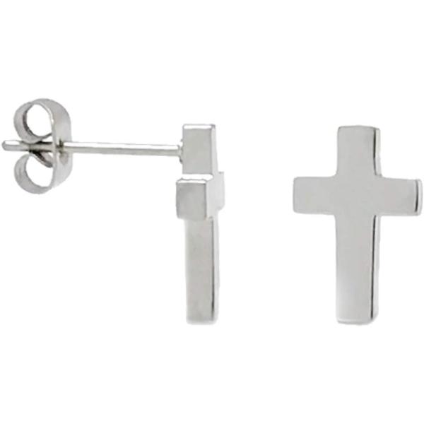 商品名シンプル ステンレススチール シルバー 十字架 スタッド 宗教 ポスト イヤリング (1/2インチ), 金属Simple Stainless Steel Silver Cross Stud Religious Post Earring...