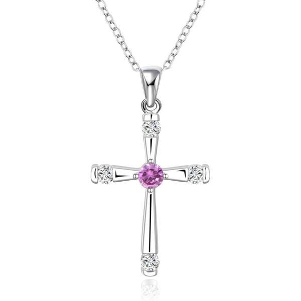 商品名Na Beauty SliverクロスペンダントネックレスラウンドアメジストキュービックジルコニウムCrystalsNABTYJC Sterling Sliver Cross Pendant Necklace Amethyst Cub...