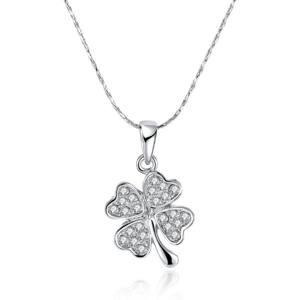 商品名Na Beautyダイヤモンド舗装ホワイトゴールド四つ葉のクローバーペンダントネックレス、スネークチェーンNABTYJC Platinum plated Four Leaf Clover Pendant Necklace, Heart...