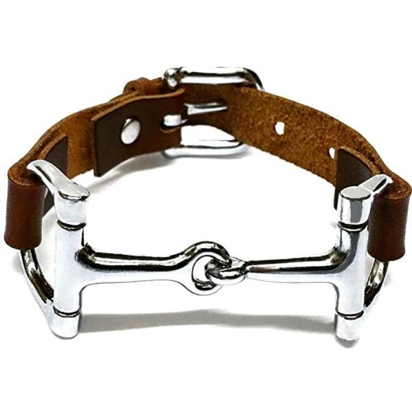 商品名: Snaffleレザーブレスレット???ダークブラウンレザーとシルバーSnaffle Ideana Horse Bit Bracelet - Classic Equestrian and Horselover Gift with S...