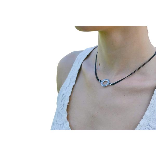 商品名Life is what you make of it choker necklace, black, silver karma pendant, women's necklace, inspiration jewelry, moti...