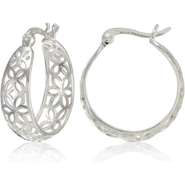 商品名スターリングシルバーフィリグリーフローラルデザインフープイヤリングHoops &amp; Loops 925 Sterling Silver Floral Daisy Filigree Design Dangle Hook Earri...