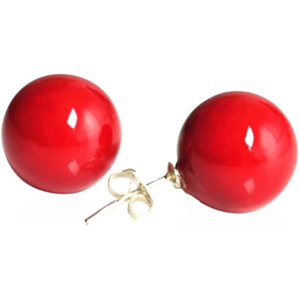 商品名Lureme女性用10 mmレッドシェルビーズシルバートーンクラシックラウンドボールスタッドイヤリング02001451   1Lureme Women 10mm Red Shell Bead Silver Tone Classic R...