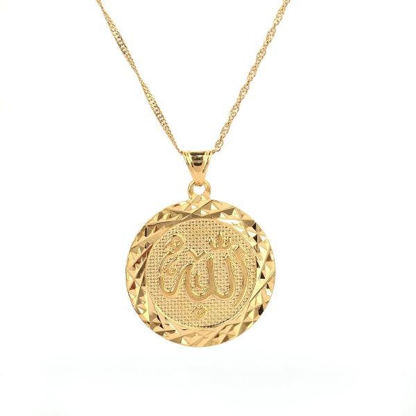商品名: アラーゴールドペンダントネックレス リンクチェーン 中東チャーム イスラムラウンドペンダント Allah Gold Pendant Necklace Link Chain Middle East Charm Islam Round...