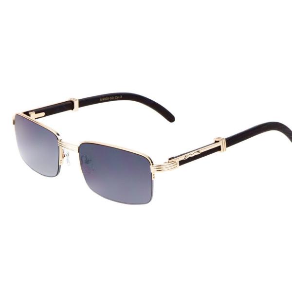商品名:  Luxe Executive Slim Half Rim Rectangular Metal &amp; Wood Aviator Sunglasses (Rose Gold &amp; Black Wood, Smoke)ブラ...