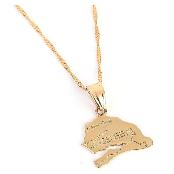 商品名The Republic of SenegalマップペンダントネックレスAfrika用レディースガールズBR Gold Jewelry The Republic of Senegal Map Pendant Necklaces for...