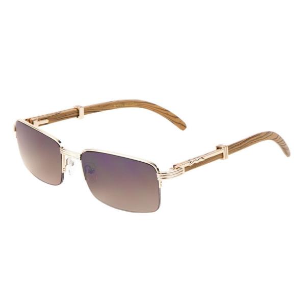 商品名:  Executive Slim Half Rim Rectangular Metal &amp; Wood Aviator Sunglasses (Rose Gold &amp; Light Brown Wood, Brown)ブ...