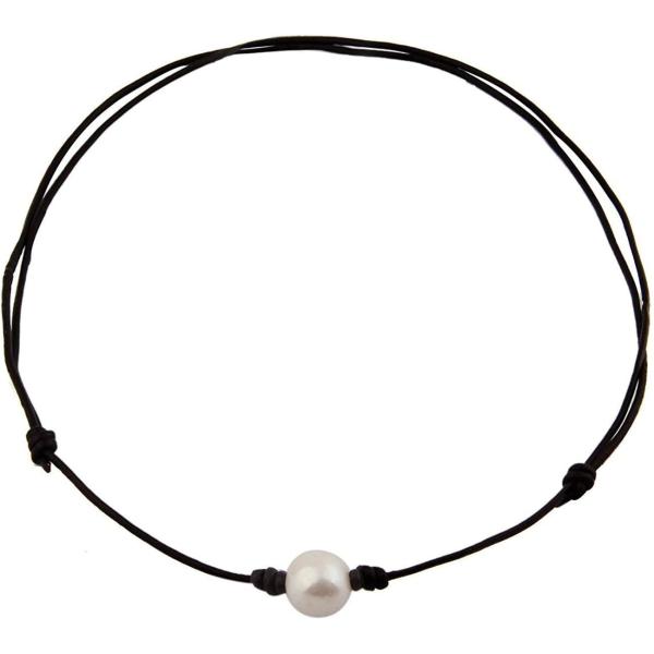 商品名MAOFAED シングルパールチョーカーネックレス 調節可能なレザーコード ビーズジュエリー 女性用 ハンドメイドSingle Pearl Choker Necklace can be Adjustable Leather Cord ...