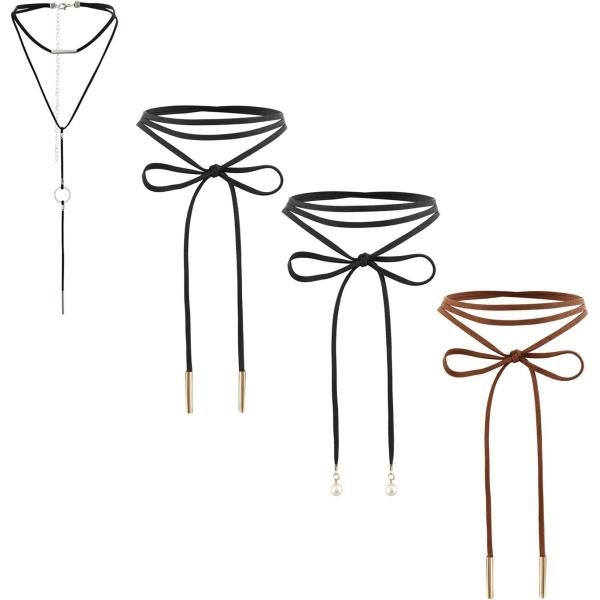 商品名タッセルラップネックレス 4点セット レディース ゴシックブラックレザー ベルベット ロングチョーカー カラーチェーンOIDEA Black Velvet Choker Necklace for Women: Gothic Long ...