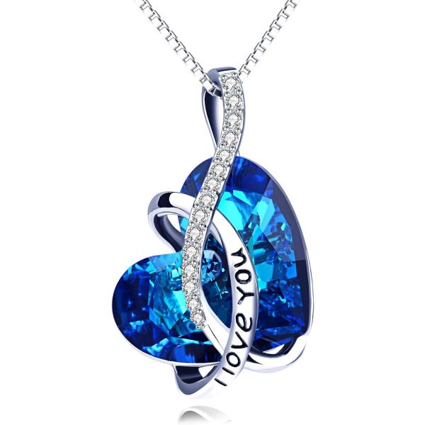 商品名AOBOCO I Love You ジュエリー スターリングシルバー ブルー パープル ハート ペンダント ネックレス オーストリアのクリスタルで装飾 記念日 誕生日 ジュエリー ギフト 女性用AOBOCO I Love You Ne...