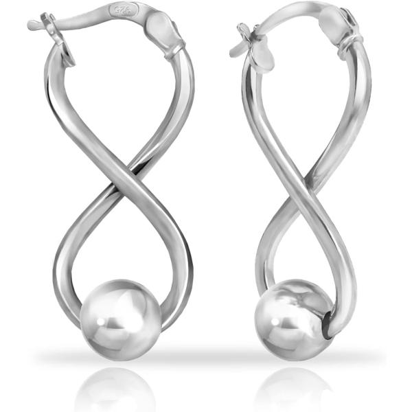 商品名Hoops &amp; Loops 925スターリングシルバー インフィニティフィギュア 8ビーズ ツイストクリックトップドロップイヤリング レディース, 金属Hoops &amp; Loops 925 Sterling Silver...