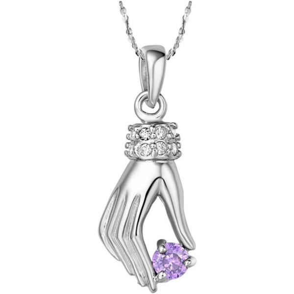 商品名Uloveido ダングルハンドホールド クリスタルグッドラックペンダントネックレス パープルとホワイトストーン ホワイトゴールドメッキ レディース N362 パープルUloveido Angle Hand Purple Crysta...