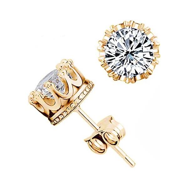 商品名ファッションクラウン18 Kゴールドメッキイヤリング女性Brincos De PrataメンズスターリングシルバークリスタルJewerlyダブルスタッドイヤリング one size ゴールドFashion Crown 18k Gold...