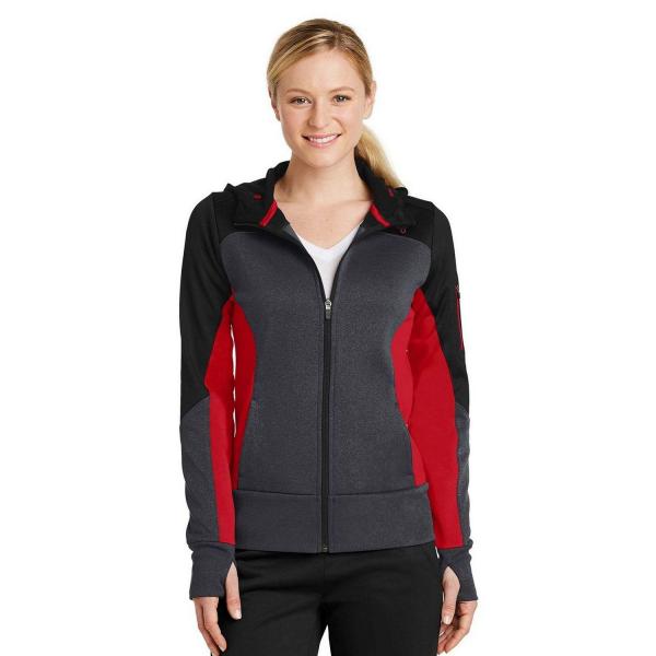 商品名: Sport - Tek Ladies Techフリースカラーブロックフルジップフード付きジャケット。lst245 US サイズ: L カラー: ブラック Tech Fleece Colorblock Full-Zip Hooded...