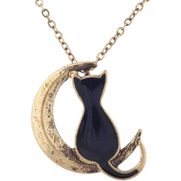 商品名ラックスアクセサリーBurnishedゴールドトーンブラック猫三日月ペンダントネックレスLUX ACCESSORIES Cat on the Crescent Moon Pendant Chain Necklace (Burnishe...