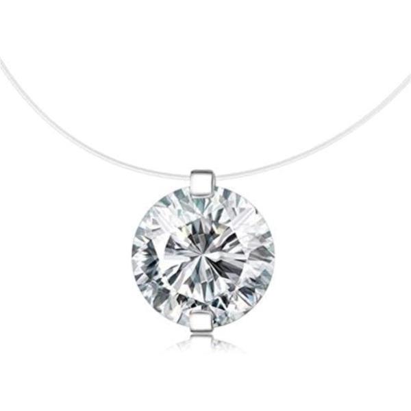 商品名S925 ラウンドフィッシュライン 2爪カット クリアキュービックジルコニア ペンダントネックレス (シルバー)S925 Round fish line two claws Cut Clear Cubic Zirconia Penda...