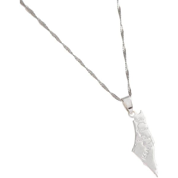 商品名シルバーメッキ イスラエル州地図 ペンダントネックレス チェーン テル・アビブ エルサレム ユダヤ教ジュエリーSilver Plated The State of Israel Map Pendant Necklace Chain T...