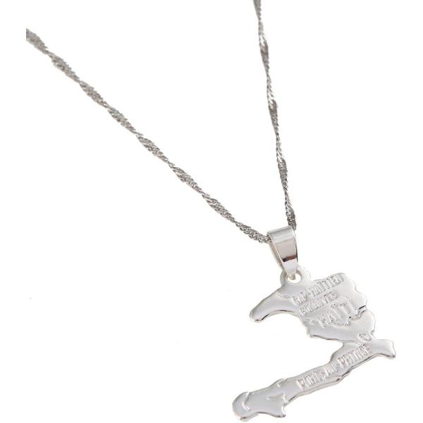 商品名シルバーメッキハイチ共和国のマップペンダントネックレスチェーンport-au-princeマップジュエリーSilver Plated The Republic of Haiti Map Pendant Necklace Chain P...