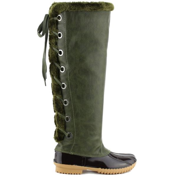 商品名: ShoBeautiful レディース Women's Knee High Winter Boots Back Lace Up Insulated Fur Cuff Trim Waterproof Rubber Sole Duck ...