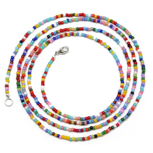 商品名Kathy Bankston Handmade Multi Color Seed Bead Necklace, Thin 1.5mm Single Strand, Colorful Bead Layering Necklace, Hi...