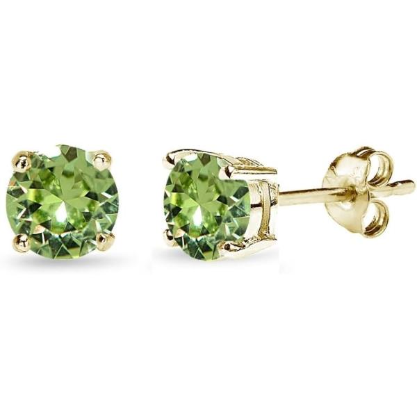 商品名イエローゴールドフラッシュスターリングシルバー5mmラウンドスタッドイヤリング スワロフスキークリスタル使用Green Earrings for Women Yellow Flash Sterling Silver Solitaire...