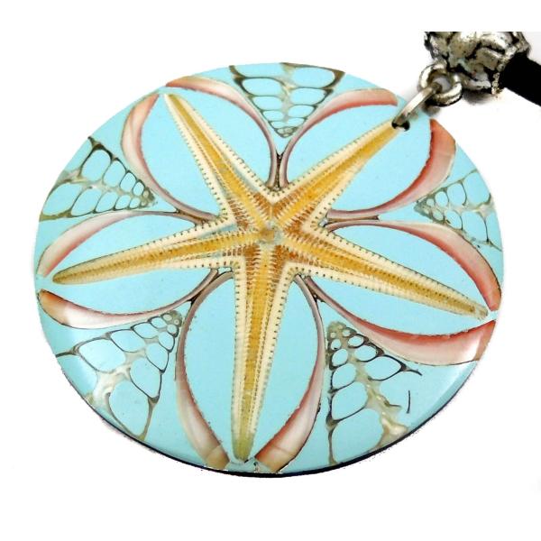 商品名: ハンドメイドターコイズ円錐シェルヒトデコードネックレス16 "- 26 "調整可能な; ca422 Turquoise Cone Shell, Starfish Pendant 16-26 inch adjustable Cord...