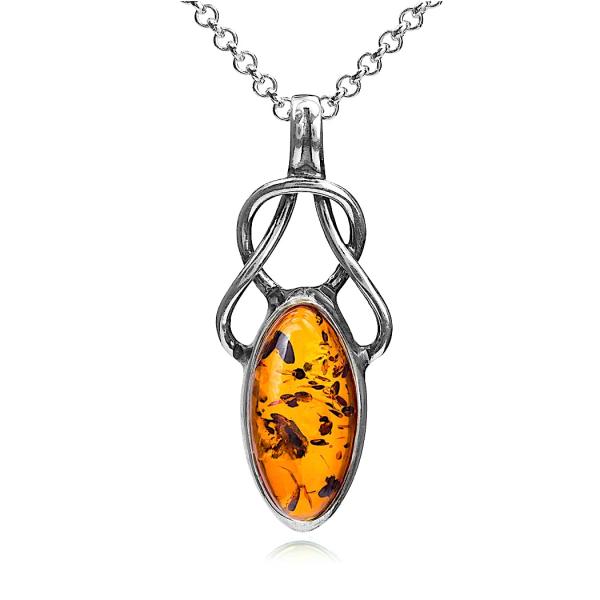 商品名: ライトアンバースターリングシルバーケルトペンダントネックレスチェーン18 " Ian and Valeri Co. Amber Sterling Silver Celtic Pendant Necklace 18 Inchesブラ...