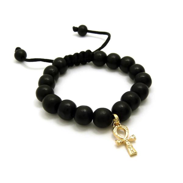 商品名: エジプトキーof Life Ankhチャーム調節可能な12?mm木製ビーズブレスレットinブラックトーン Fashion21 Egypt Key of Life Ankh Charm Adjustable 12mm Wooden ...