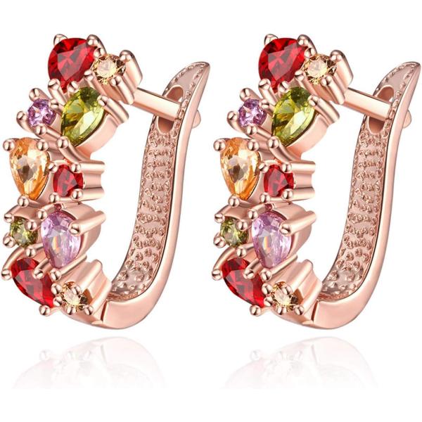 商品名カラフルCZダングルイヤリングクリスタル誕生石チャーミングイヤリングフラワーデザイン18 KローズゴールドメッキEarrings for Women Girls Crystal CZ Birthstone Stud Earrings ...