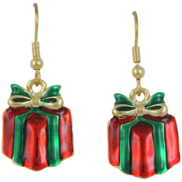 商品名Lilylin Designs レッド&amp;グリーン エナメル クリスマスギフト プレゼント ぶら下がりピアス, エナメルLilylin Designs Red &amp; Green Enamel Christmas Gift ...