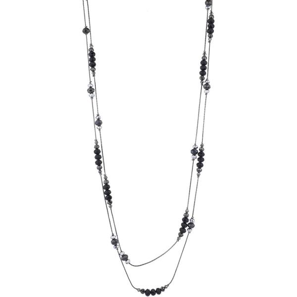 商品名Lux Accessories ジェムトーン ブラック ビーズ ステーションブレーク 2列 ロングネックレス ブラックLUX ACCESSORIES Gem Tone Black Beaded Station Break Double...