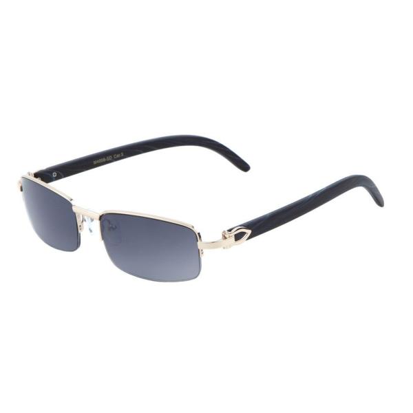 商品名: Luxe メンズ カラー: ゴールド Luxe Debonair Slim Half Rim Rectangular Metal &amp; Wood Sunglasses (Rose Gold &amp; Black Wood ...