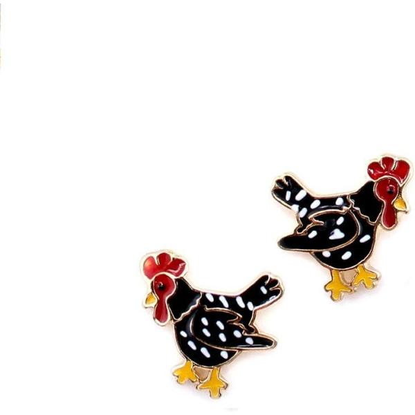 商品名シルバーとエナメルChickenスタッドイヤリングからwyo-horseジュエリー   Rhode Islandレッド、Cornish、およびPlymouth HensSingle Pair of Silver and Black E...