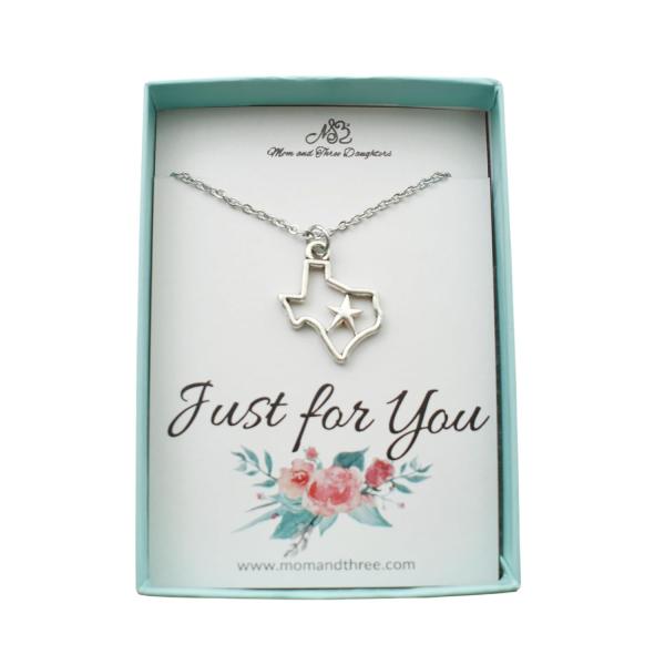 商品名Texas Charm with Star Women's Necklace in Silver Toned Metal | Handmade 16 Inch Stainless Steel Cable Chain with Two ...