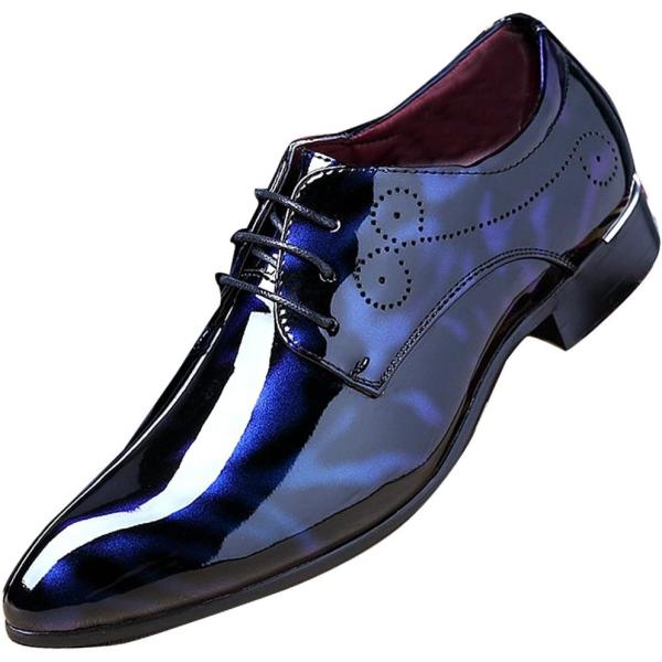 商品名[Gaorui] メンズ US サイズ: 9.5 M US Men カラー: ブルーMen Fashion Dress Business Shoe Pointed Toe Floral Patent Leather Lace Up O...