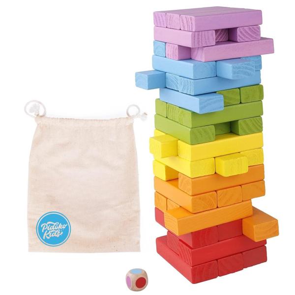 商品名: Pidoko 子供用積み上げブロック(49個) - カラフルなタンブリングブロックボードゲーム 家族のゲームナイト用 - モンテッソーリおもちゃギフト 収納バッグ付き Pidoko Kids Wooden Stacking Bui...