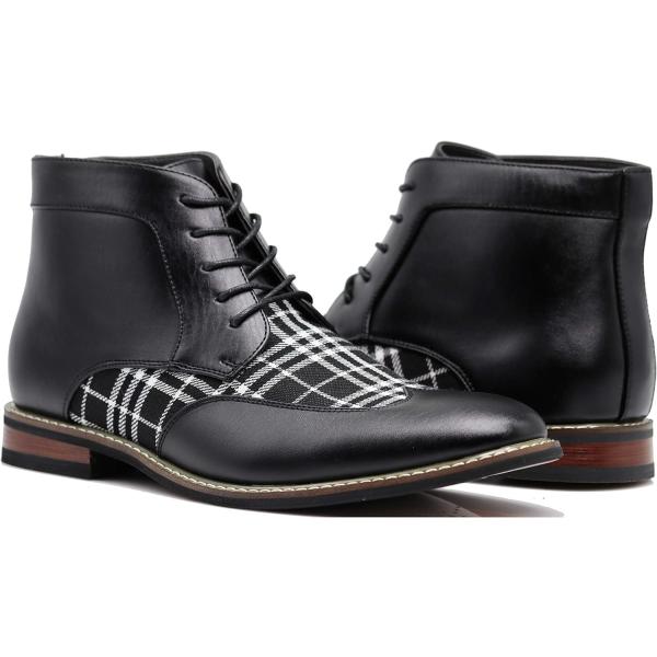商品名[Enzo Romeo] メンズ US サイズ: 10.5 M US カラー: ブラックEnzo Romeo Titan04 Men's Spectator Tweed Plaid Two Tone Chukka Ankle Wing...