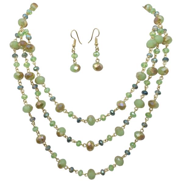 商品名: Gypsy Jewels 3列 ベベルガラスビーズ ブティックスタイル ネックレスとイヤリングセット 3 Row Layered Beveled Glass Beaded Boutique Style Necklace and E...