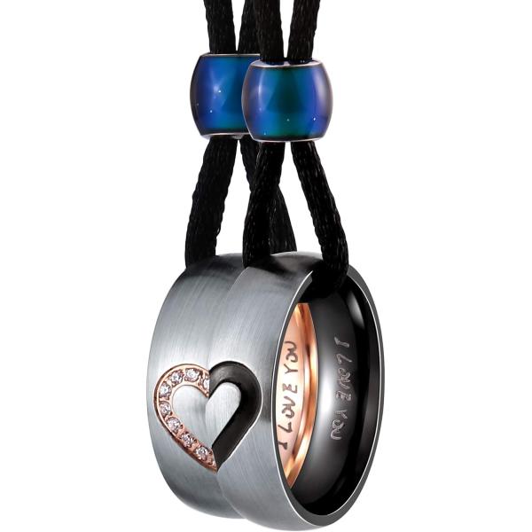 商品名(Couple(2PSC)) - Aienid Stainless Steel Necklaces for Couples Heart Matching Rings for Men and Women Pendant Rope CZA...