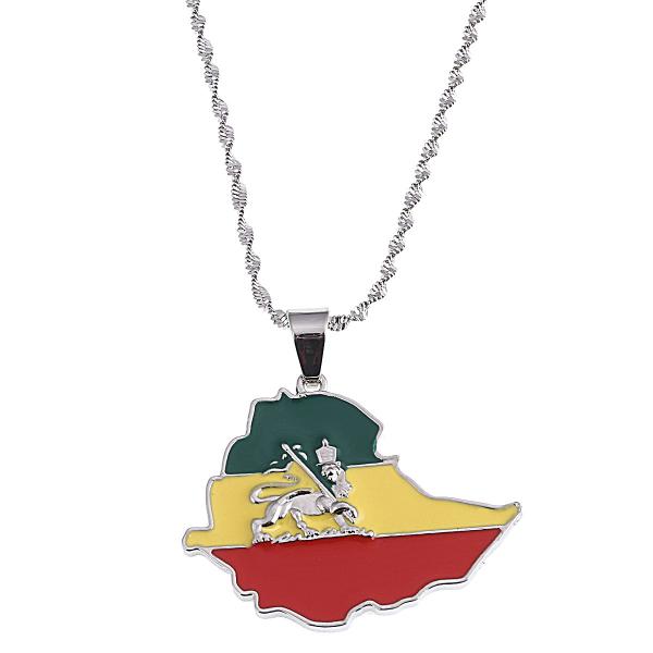 商品名: エチオピアフラグライオンのマップペンダントネックレスレディースメンズジュエリーマップチェーン Ethiopian Flag Lion Map Pendant Necklace for Women Men Jewelry Map C...