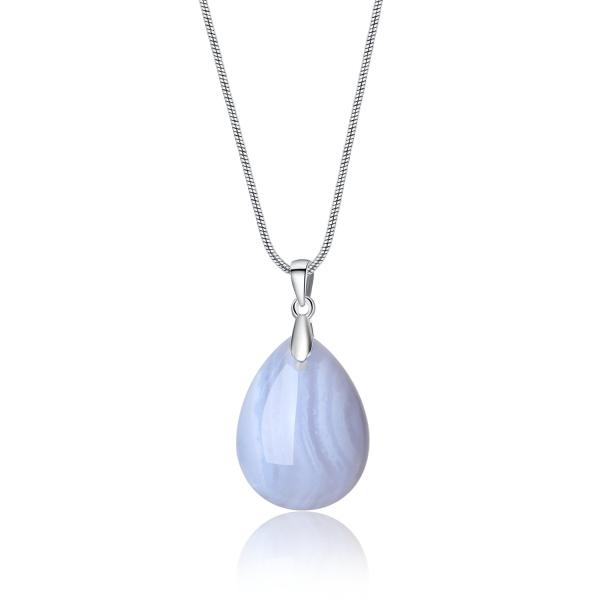 商品名: COAIステンレススチールチェーン水ドロップSemi Precious Stonesペンダントネックレスの女性18?" AMORWING Teardrop Blue Lace Aagte Necklace for Womenブラン...