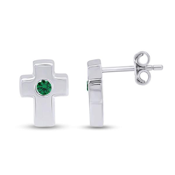 商品名: 1石クロススタッドイヤリング14?Kホワイトゴールドoverスターリングシルバーシミュレートキュービックジルコニア Bezel Set Round Cut Simulated Emerald Single Stone Cross ...