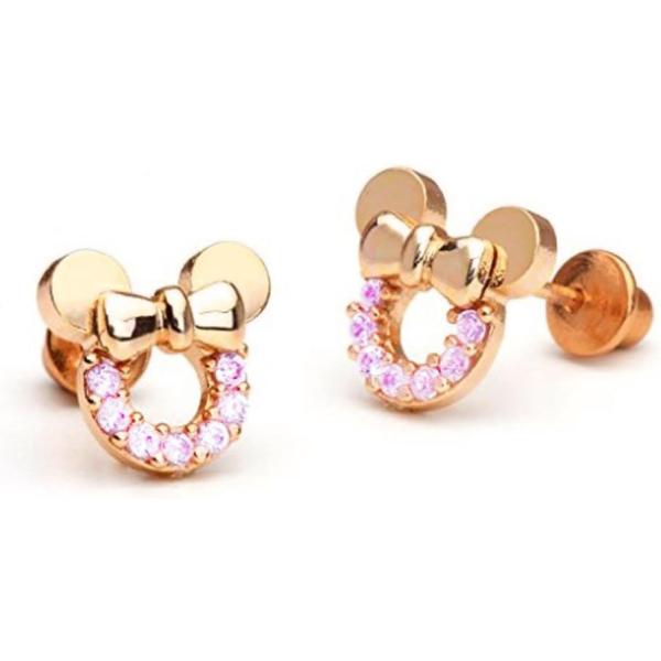 商品名findout女性ミッキーマウスイヤリングローズゴールドメッキスターリングシルバーキュービックジルコンピンク中空Mマウススタッドイヤリング（f1783）Findout Women Mouse Earring Rose Gold Pla...