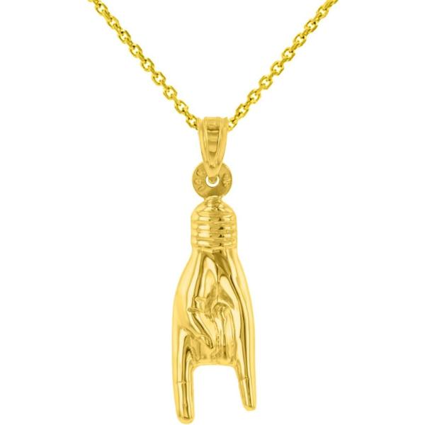 商品名14 Kイエローゴールド手チャームMano Cornuto Good Luck Signペンダントネックレス14K Yellow Gold Hand Charm Mano Cornuto Good Luck Sign Pendant ...
