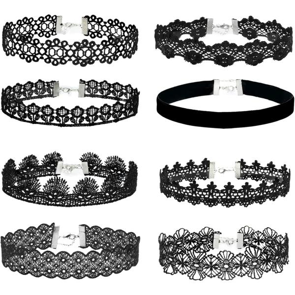 商品名MILAKOO 8個 レディース ブラック レース チョーカー 幅1.2インチ ネックレス 女性用 最高のギフト, 金属MILAKOO 8 Pcs Women Black Lace Choker 1.2"" Width Necklac...