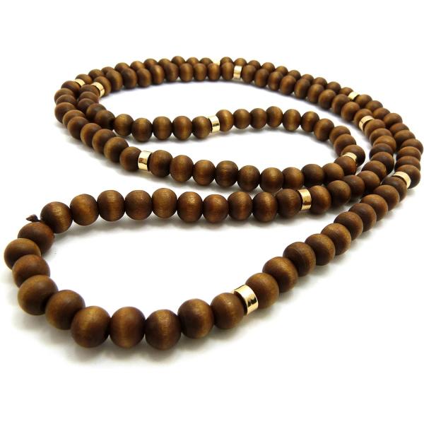 商品名ファッション 21 ジェットブラック、ブラウン調 8mm 36インチ 木製ビーズメタルコネクトボールビーズネックレスFashion 21 Jet Black, Brown Tone 8mm 36"" Wooden Bead Metal...