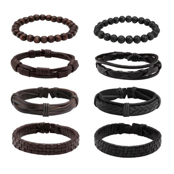 商品名: MILAKOO 8個 ブラウン ブラック 編み込みレザーブレスレット メンズ レディース 溶岩石ブレスレット 8mm MILAKOO 8 Pcs Brown Black Braided Leather Bracelet for M...