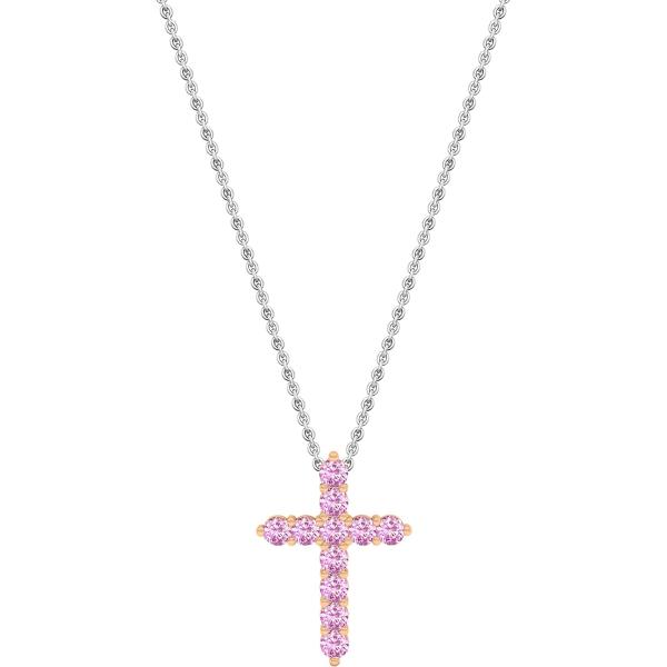 商品名14 Kローズゴールドラウンド宝石レディースクロスペンダントシルバーチェーン付属Dazzlingrock Collection Round Pink Sapphire Holy Cross of Jesus Pendant with ...